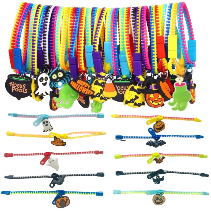 10pcs, Halloween Zipper Bracelet Favors Basket Stuffers or Treat Goodie ...