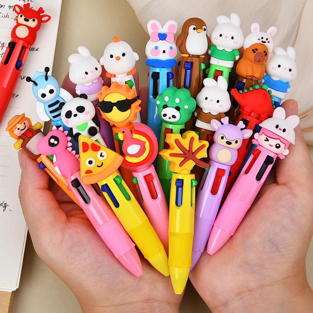 10Pcs/Lot Cute Cartoon 4Color Ballpoint Pens Multi-color Press Pen for ...