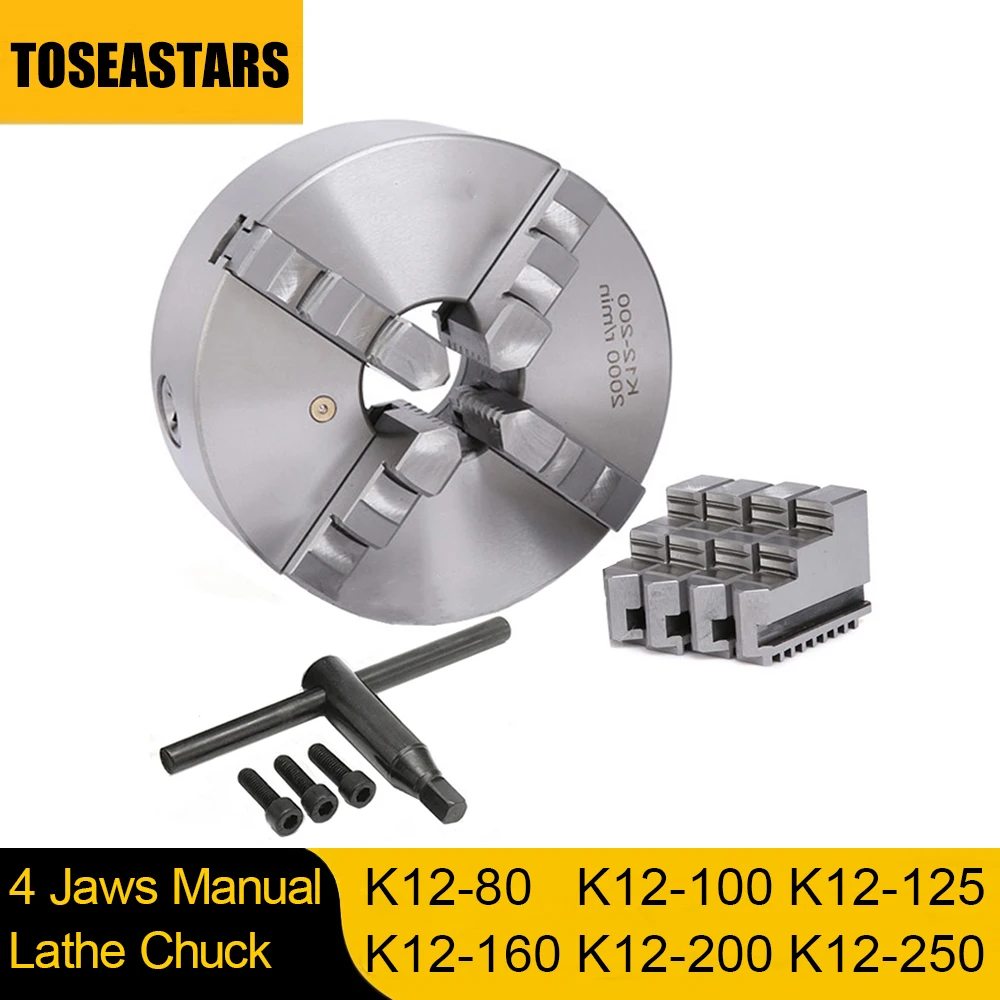 4 Mandíbulas Manual Torno Chuck Com Máquina De Torneamento K12 80 100 ...