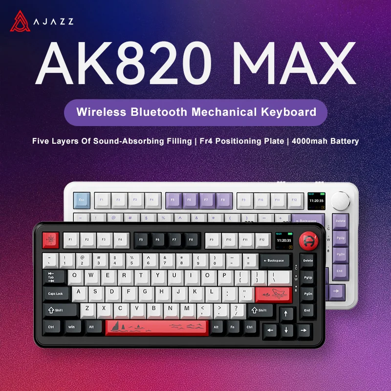 Ajazz-AK820-MAX-75-Mechanical-Keyboard-Gaming-Keyboard-with-TFT-Screen-and-Knobs-Bluetooth ...