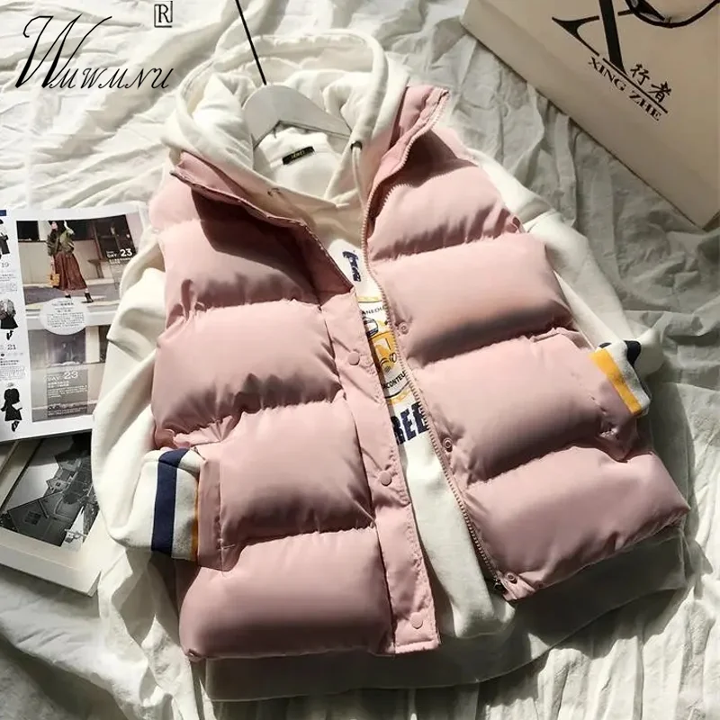 Casual-Pink-Down-Cotton-Vest-Women-Fall-Warm-Sleeveless-Parka-Korean ...