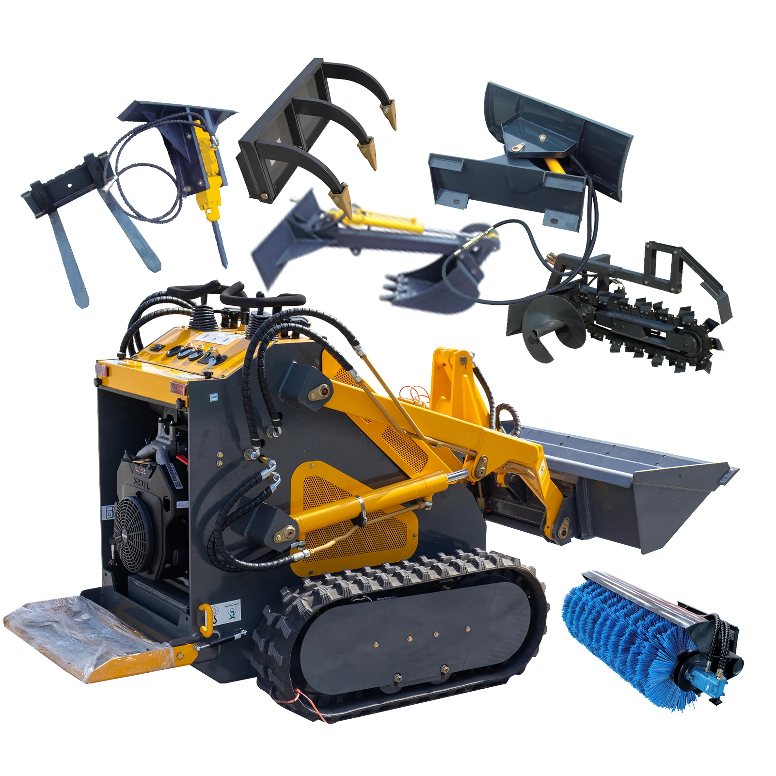 Electric-Small-Agricultural-Construction-Mini-Skid-Steer-Wheel-Backhoe ...