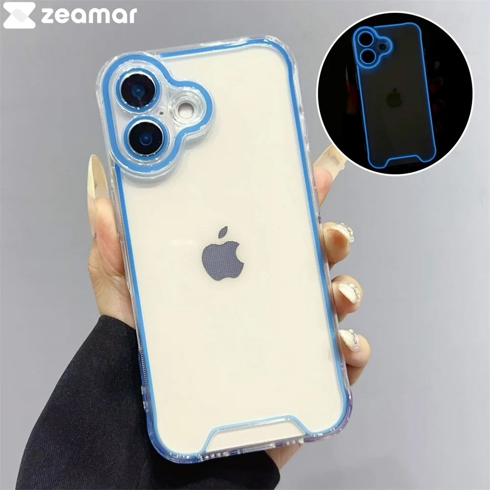 Night Light Luminous Fluorescent Clear TPU Case For iPhone 16 15 14 ...