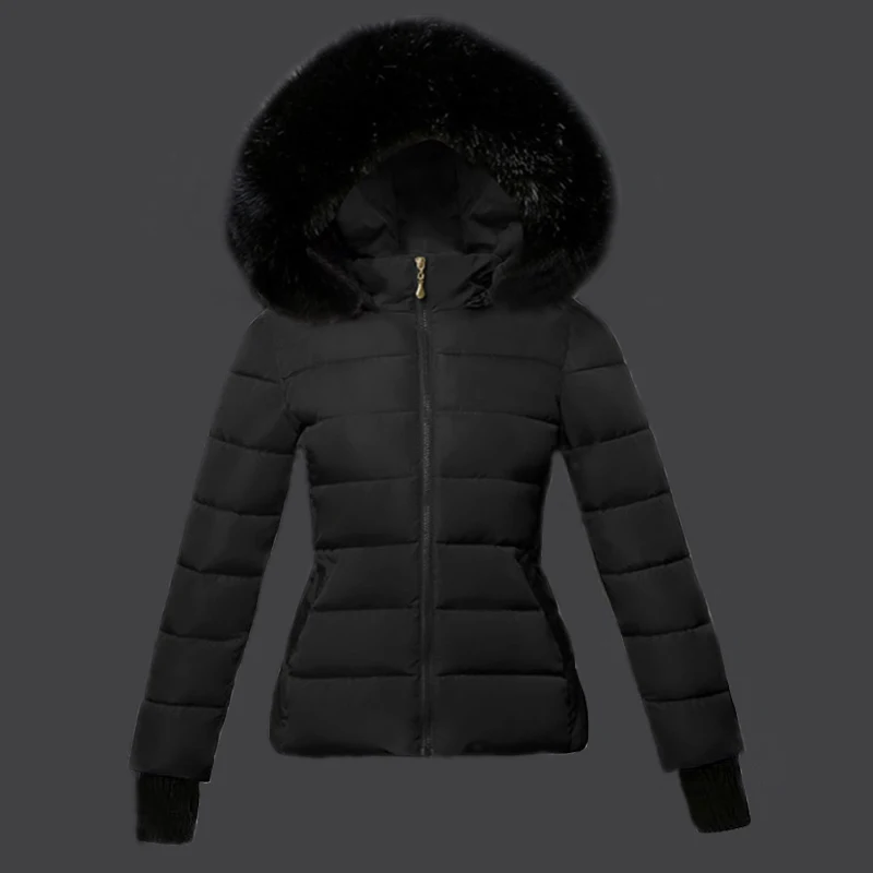 Chaqueta negra acolchada de algodón para mujer, Parka gruesa y cálida ...
