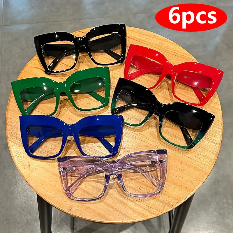 6pcs-Large-Frame-Cat-Eye-Clear-Lens-Glasses-Frames-Jelly-Color-Party ...