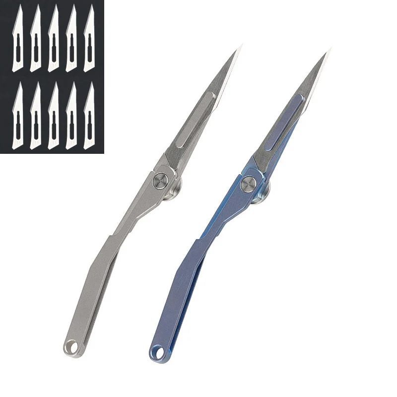 Titanium-Alloy-Mini-Folding-Knife-With-10pcs-Replacement-Blade-Keychain ...