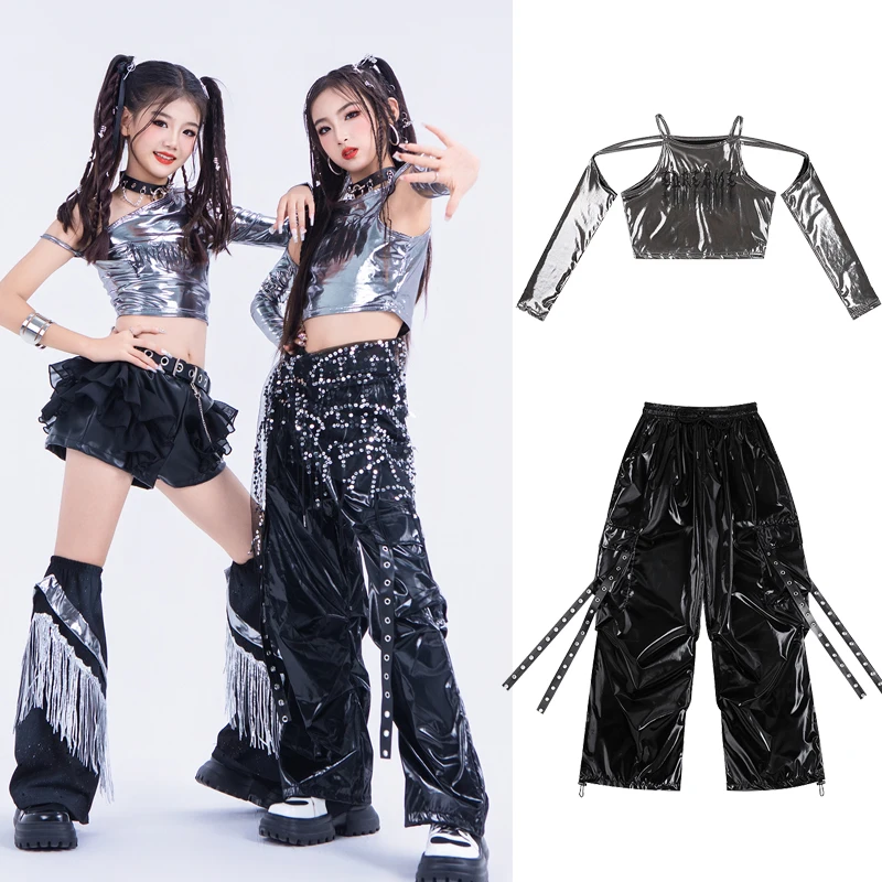 2025 Children Jazz Dance Performance Costumes For Girls Sliver Tops ...