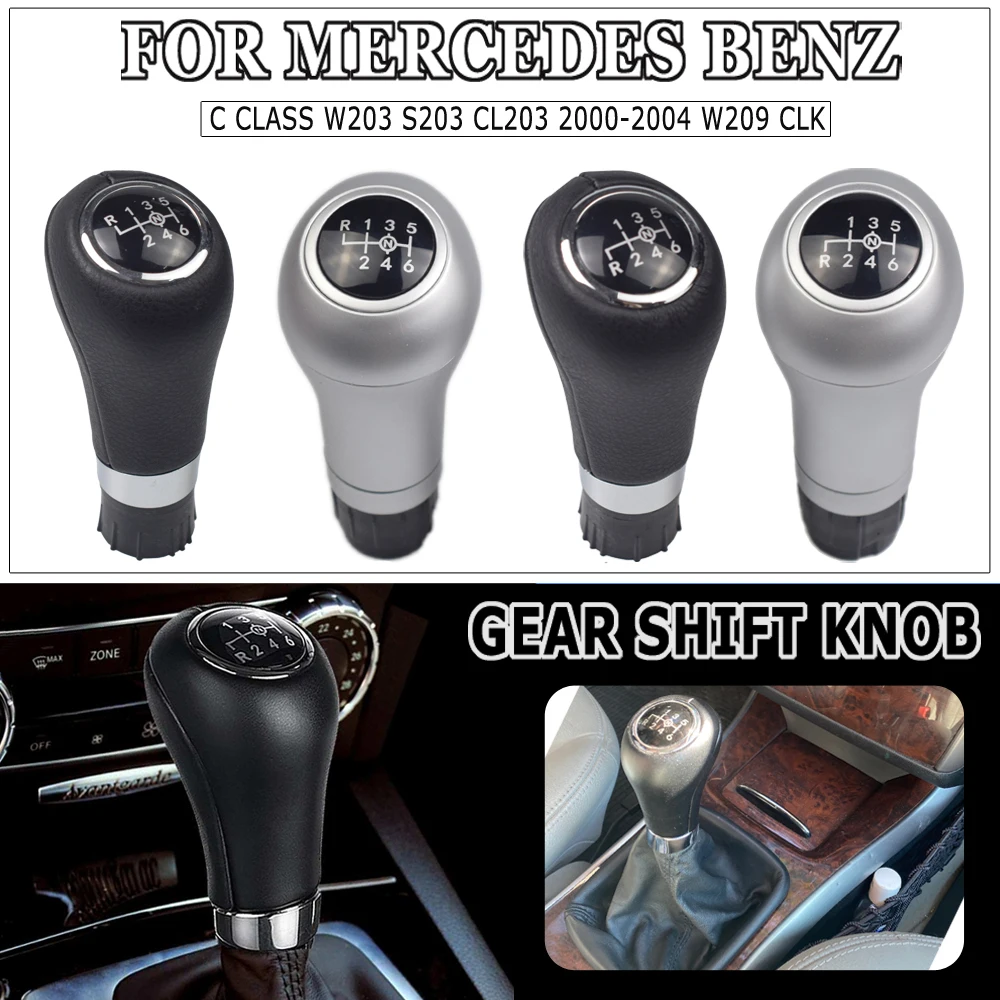Leather-6-Speed-Gear-Shift-Knob-for-Mercedes-Benz-C-E-GLK-W203-W204 ...