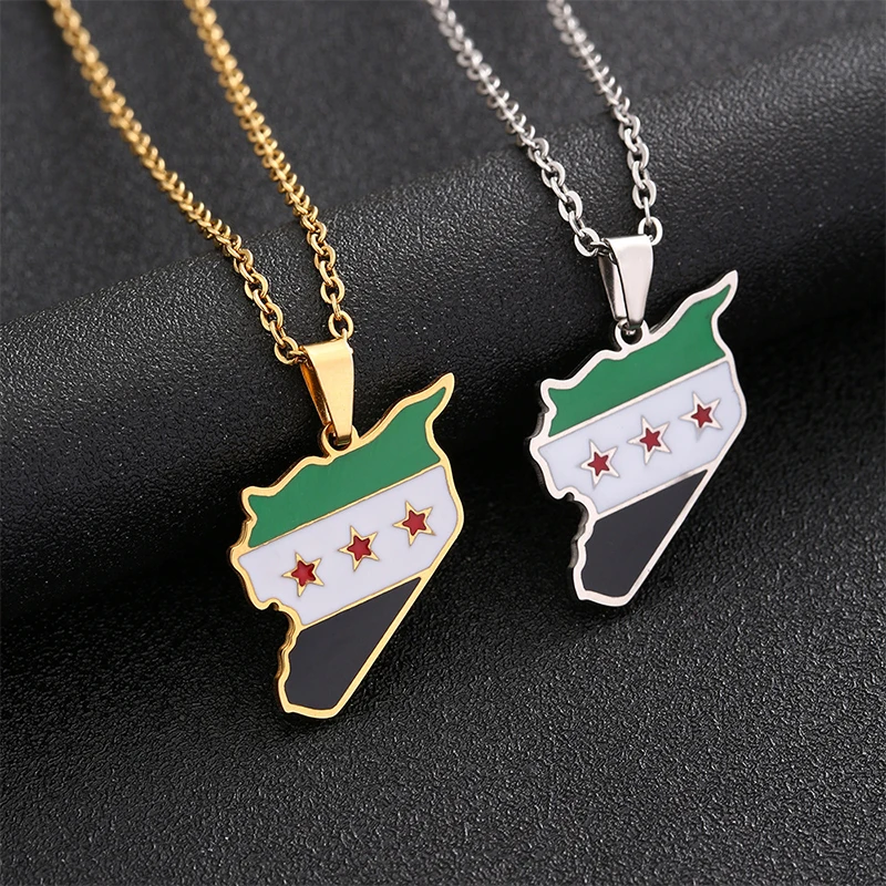 Stainless-Steel-Syria-Map-Flag-Pendant-Necklaces-Fashion-Syrians-Map ...
