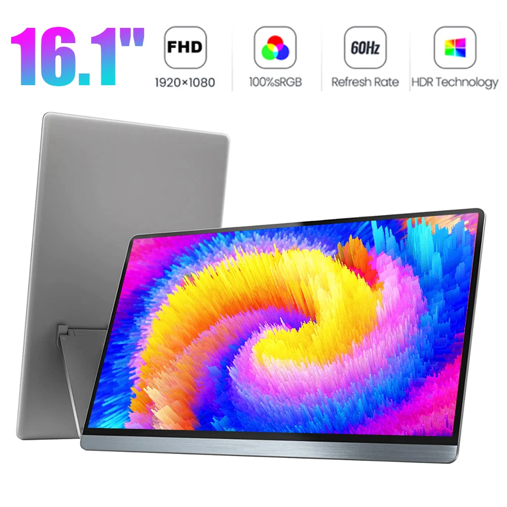 IPS 16.1" Inch Portable Monitor Second Gaming Display HDR USB Type C ...
