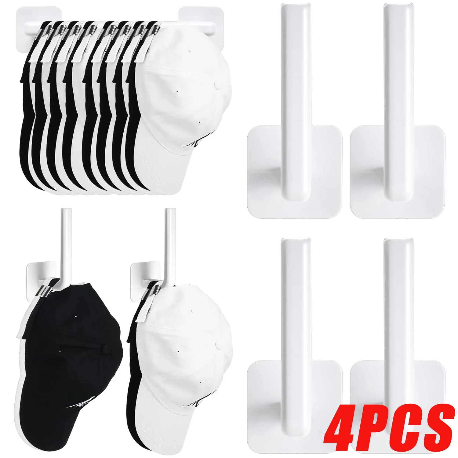4-1Pcs-Baseball-Cap-Racks-Wall-Mounted-Punch-Free-Cap-Holder-Cap-Hanger ...