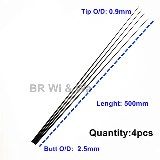 BR Wi & Wa 4PCS 50CM Solid Carbon Rod Tip Blank No Paint Rod Building ...