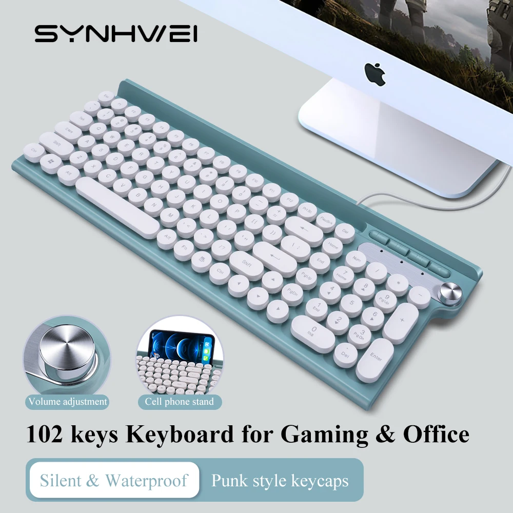 Waterproof-Gaming-Keyboard-Retro-Punk-Round-Keycap-Keyboard-USB-102 ...