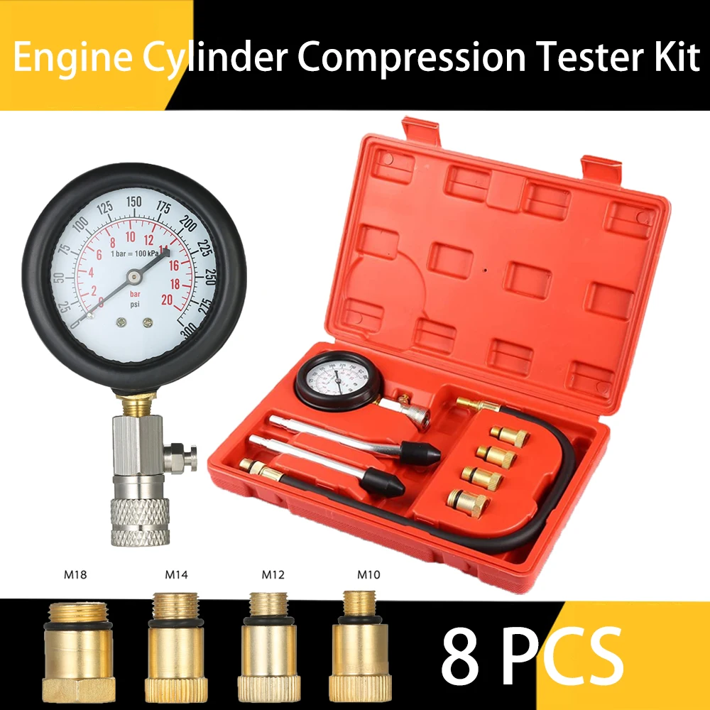Engine-Compression-Tester-8PCS-Engine-Cylinder-Pressure-Gauge-for ...