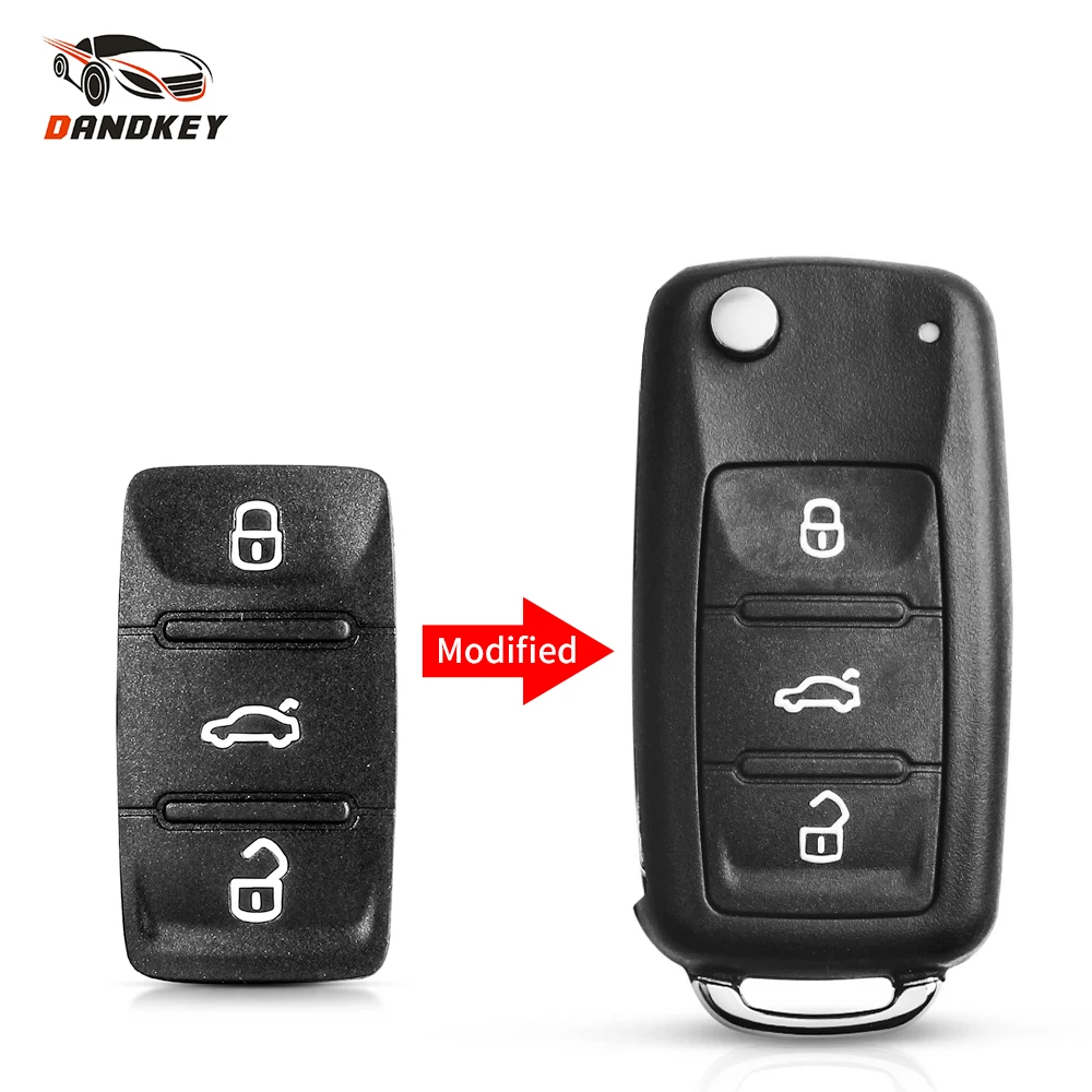 Dandkey Flip Car Key Rubber Case 3 Buttons Pad For VW Volkswagen Golf ...