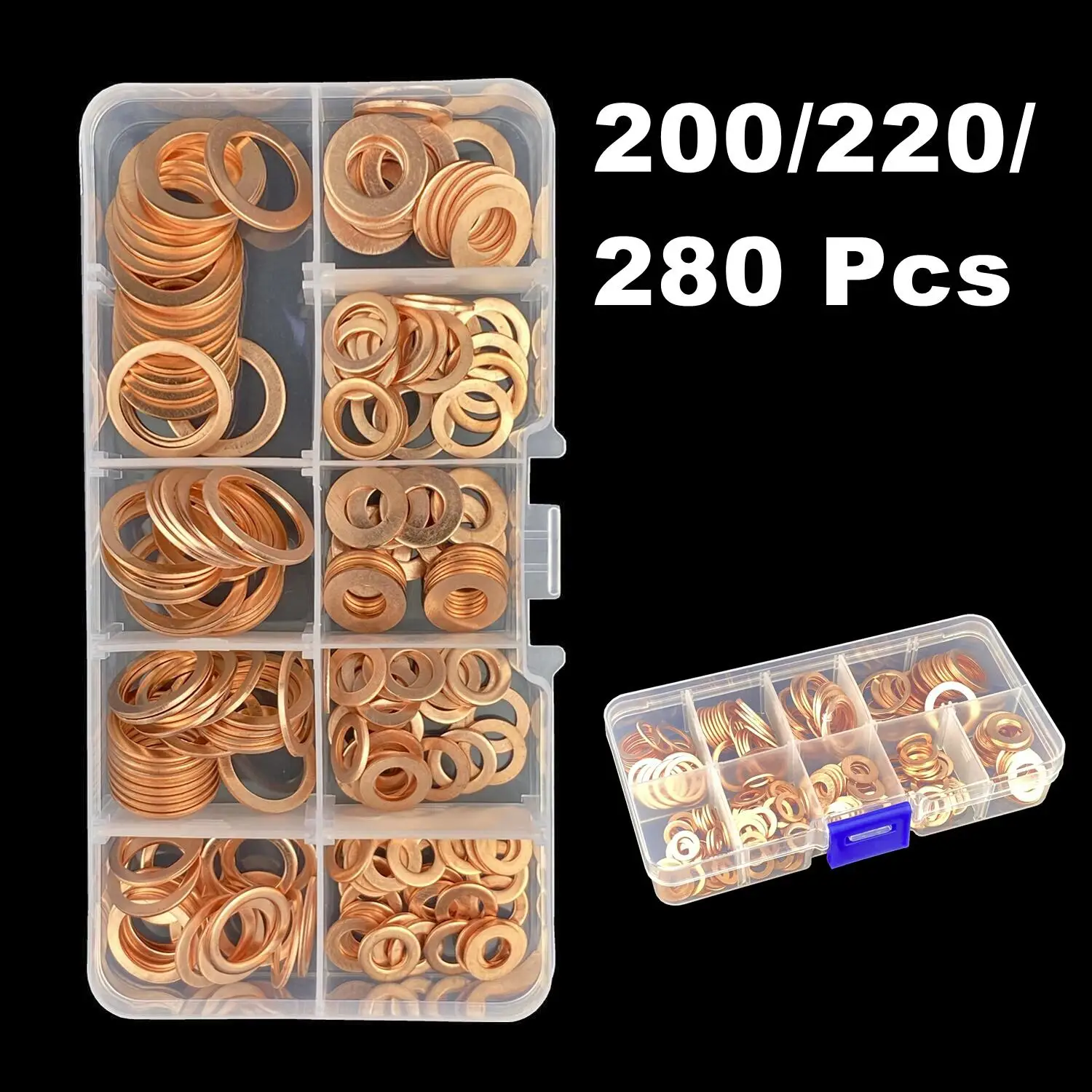 200-220-280-Pcs-Copper-Washer-Sealing-Gasket-Assortment-Kit-Set-M5-M6 ...