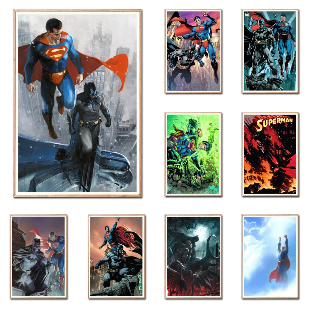 Dc-Comic-Canvas-Prints-Superman-And-Batman-Cartoon-Posters-Superhero ...