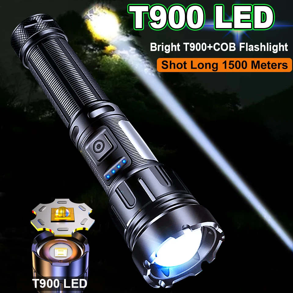 T900 Powerful White Led Flashlight 5000 Meter Torch Hard Light Self ...