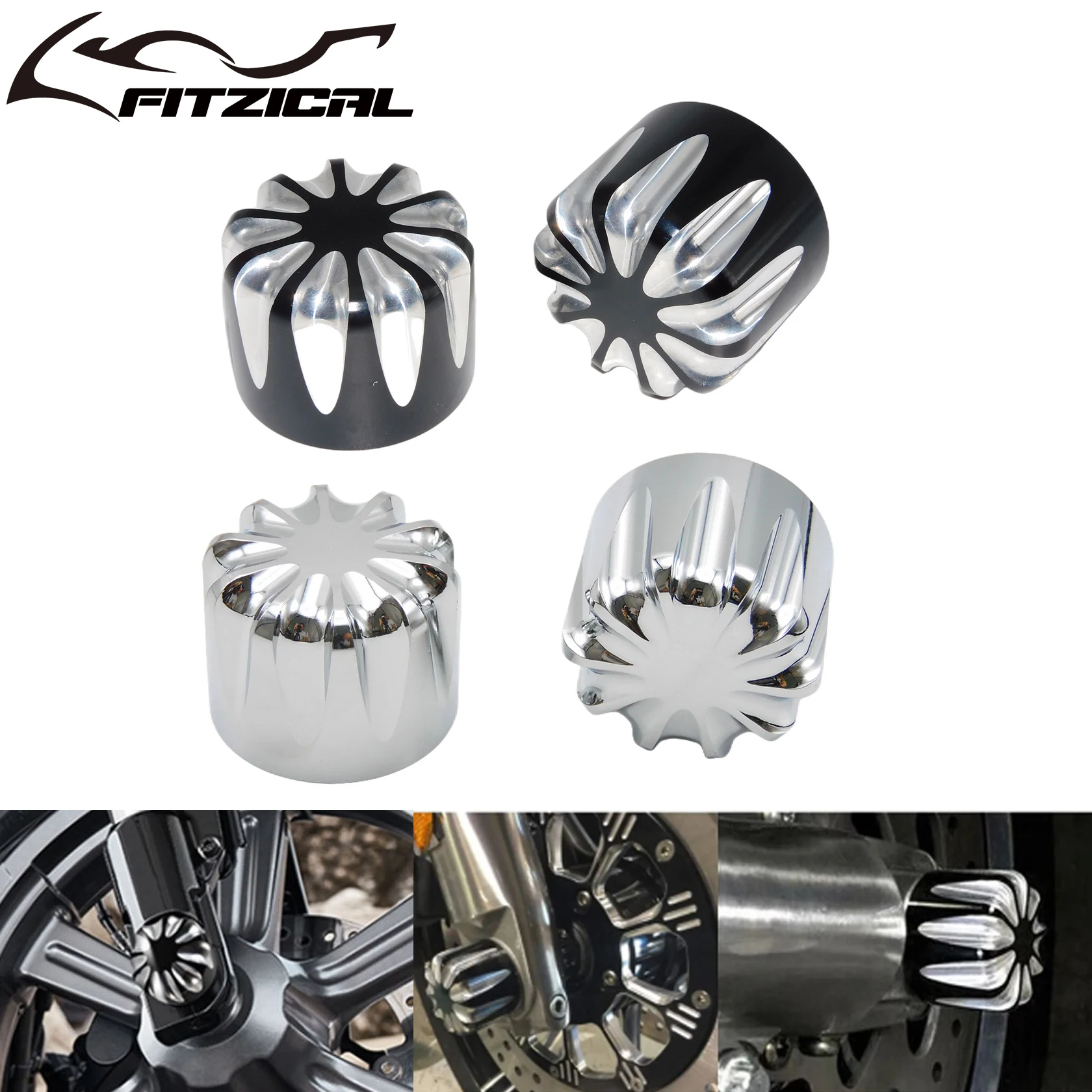 Motorcycle-2Pcs-Front-Axle-Nut-Covers-Caps-Aluminum-Black-Chrome-For ...
