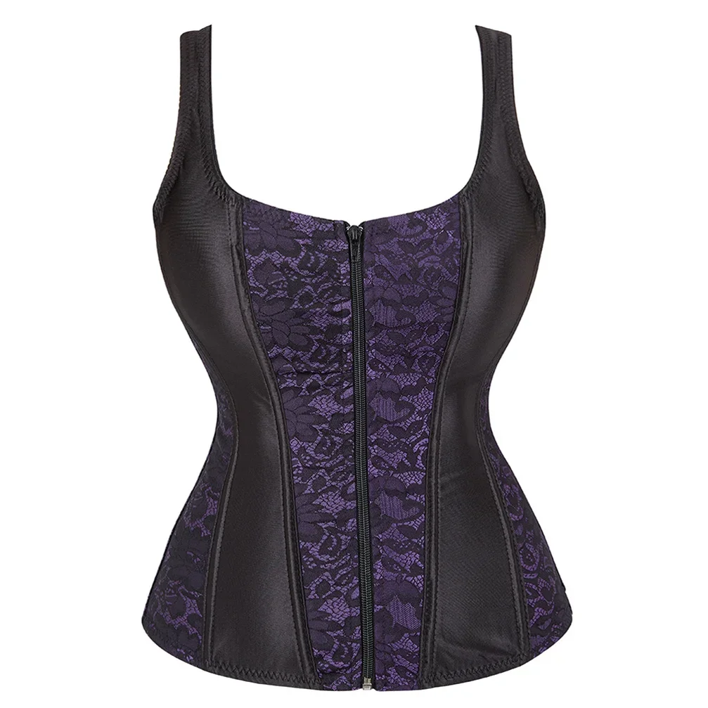 Woman-Corset-Bustier-Flower-Lace-Up-Bustiers-Zip-Corsets-Shoulder-Strap ...