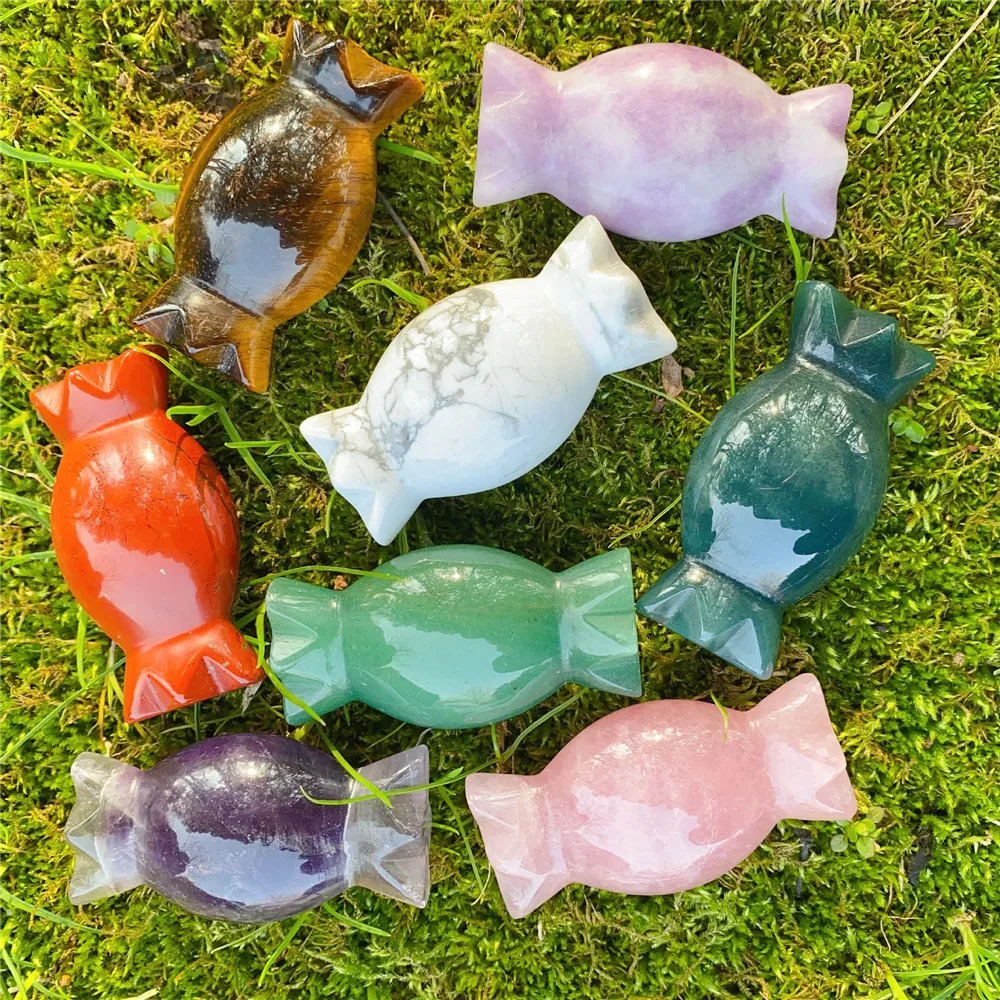 48mm Candy Carving Natural Crystal Stone Healing Mixed Gem Creative ...