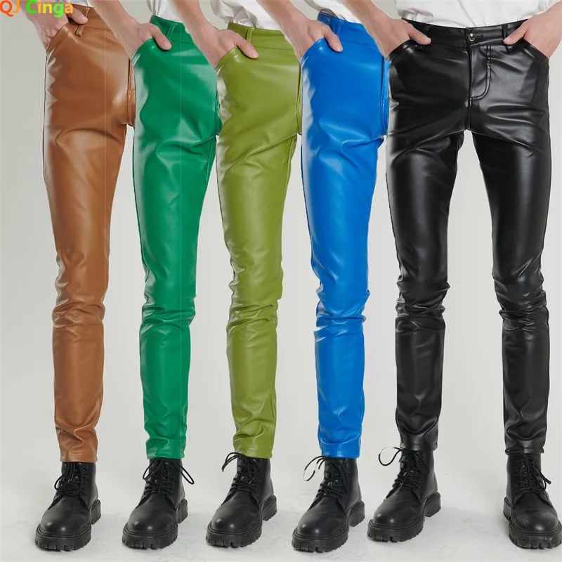 16-colors-Biker-Leather-Pants-Men-s-Fashion-Slim-Stretch-PU-Pants-Red ...