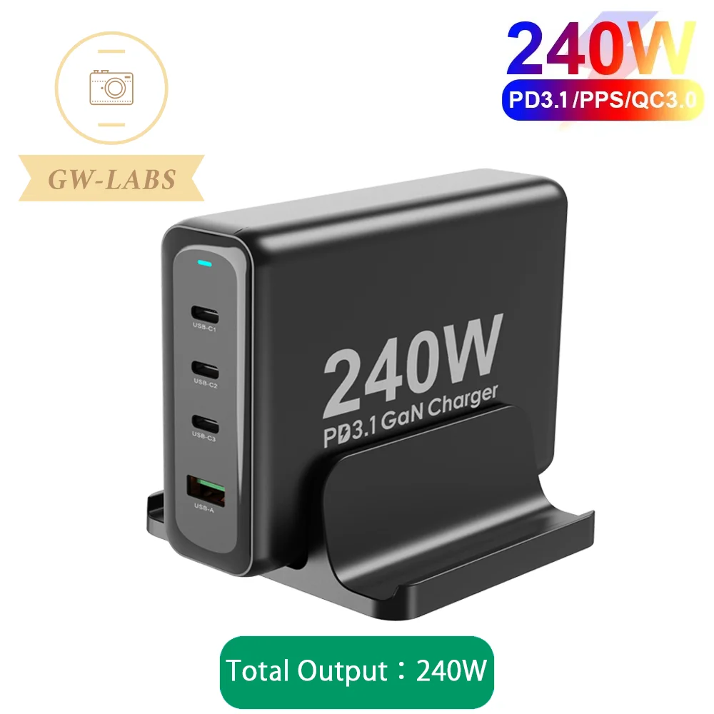 240W GaN Charger PD 3.1 4พอร์ต USB C PD 140W PD100W PPS105W สำหรับแล็ปท็อป Macbook iPad iPhone ...
