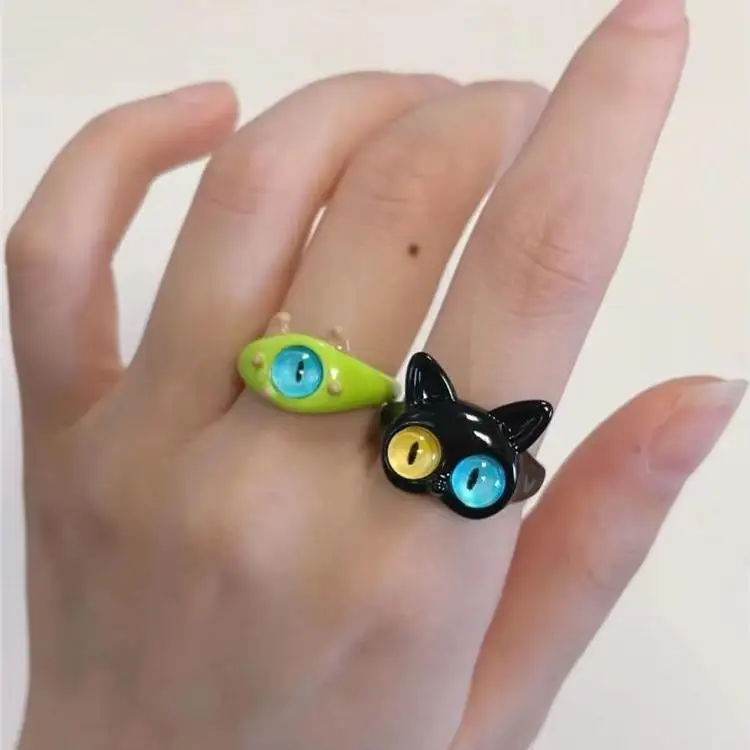 Cute Green Monster Ring for Women Fashion Cat Eyes Open Ring Couple ...