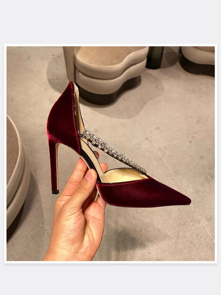 UVRCOS-Crystal-Embellished-Wine-Red-High-Heel-Shoes-Women-Pointed-Toe ...