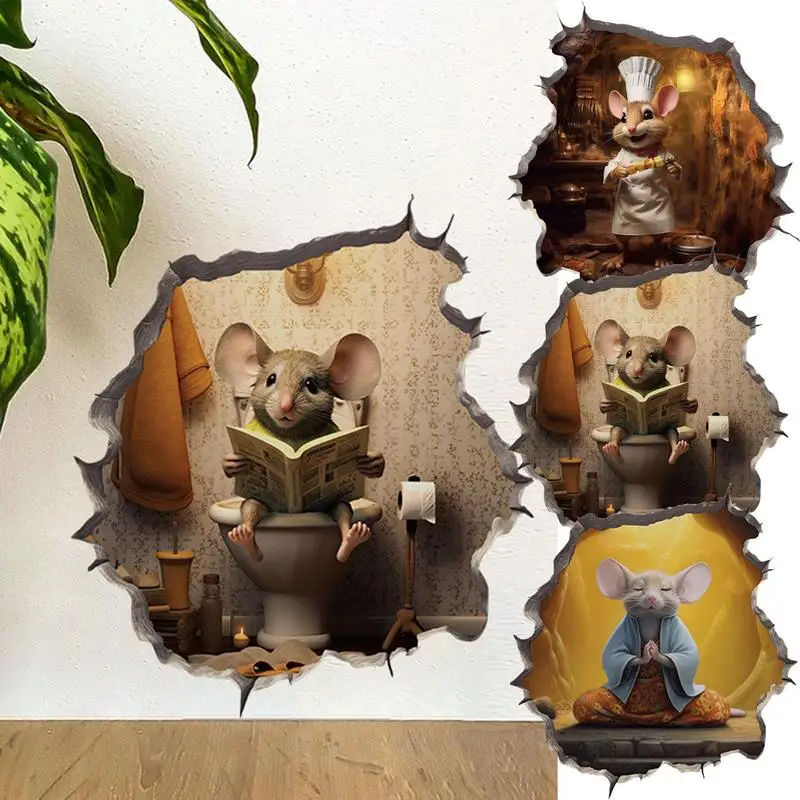 Realistic-3D-Cartoon-Mouse-Wall-Sticker-Mouse-In-A-Hole-Wall-Decal-Room ...