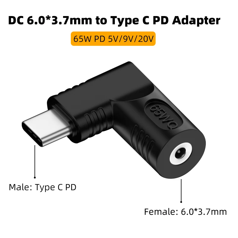 DC 6.0X3.7mm 19V to Type C PD Power Adapter Converter 65W 5V 20V USB C ...