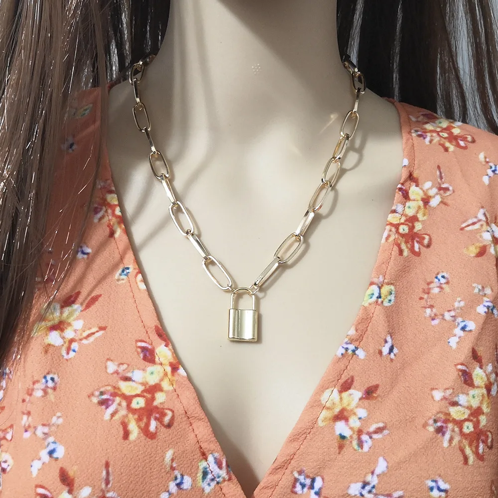 Lock Thick Chain Necklace Unique Summer Padlock Pendant Necklace Women ...