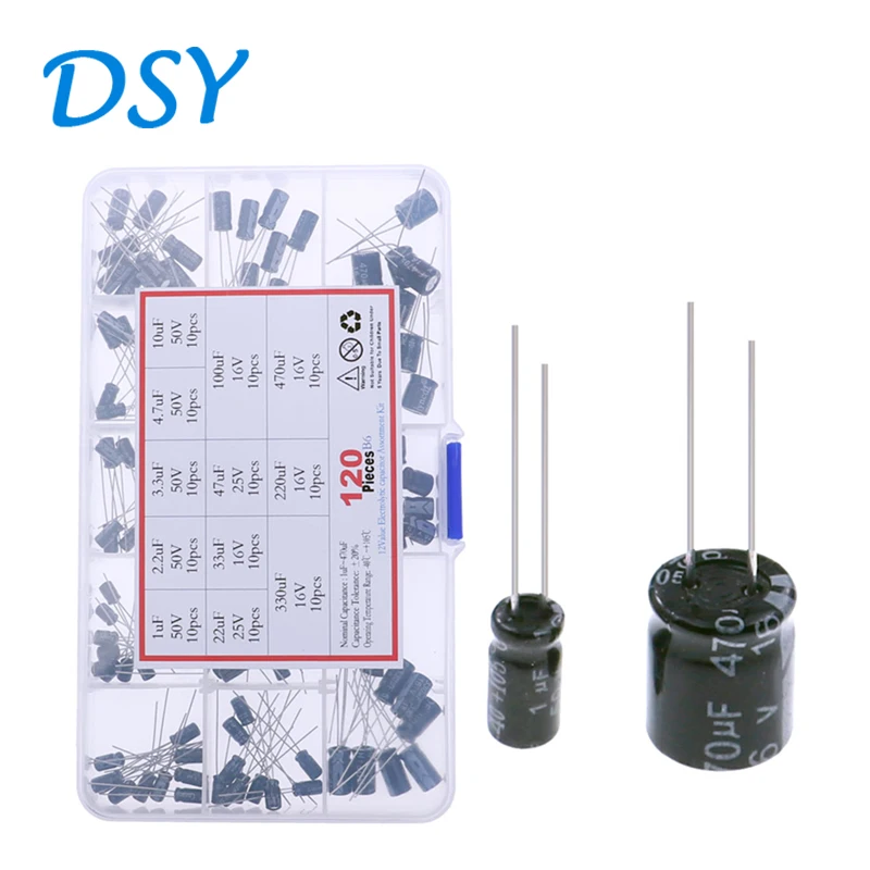 120pcs-12-Value-x-10pcs-DIP-Aluminum-Electrolytic-Capacitors-1uF-470uF ...