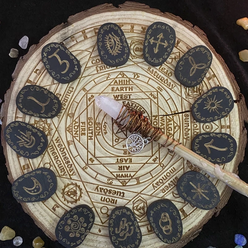 Generic 15 Pcs Wooden Witches Runes Set Engraved Rune Kit Symbol With ...