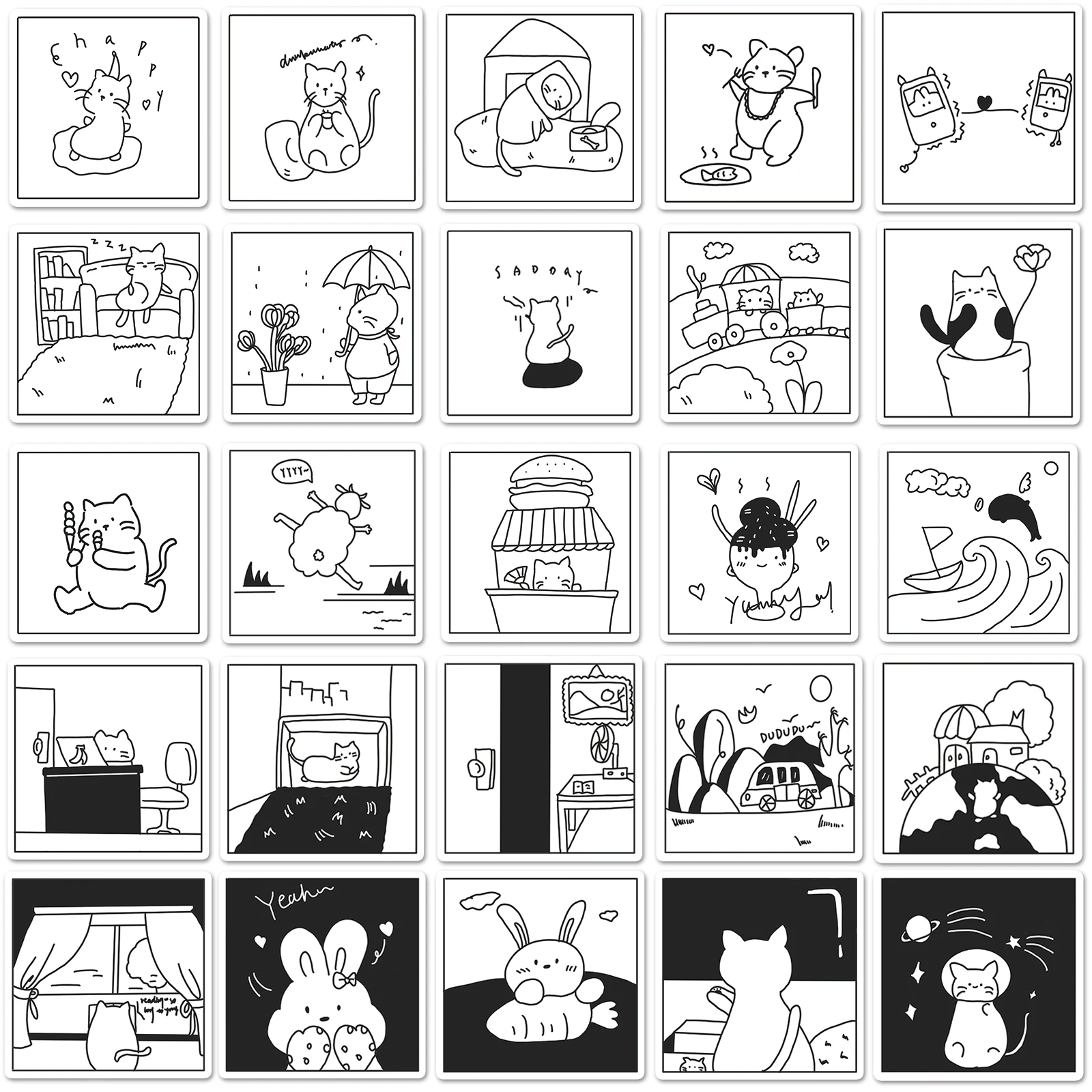 50 Piece Line Drawing Stickers Waterproof DIY For Phones Laptop Car ...