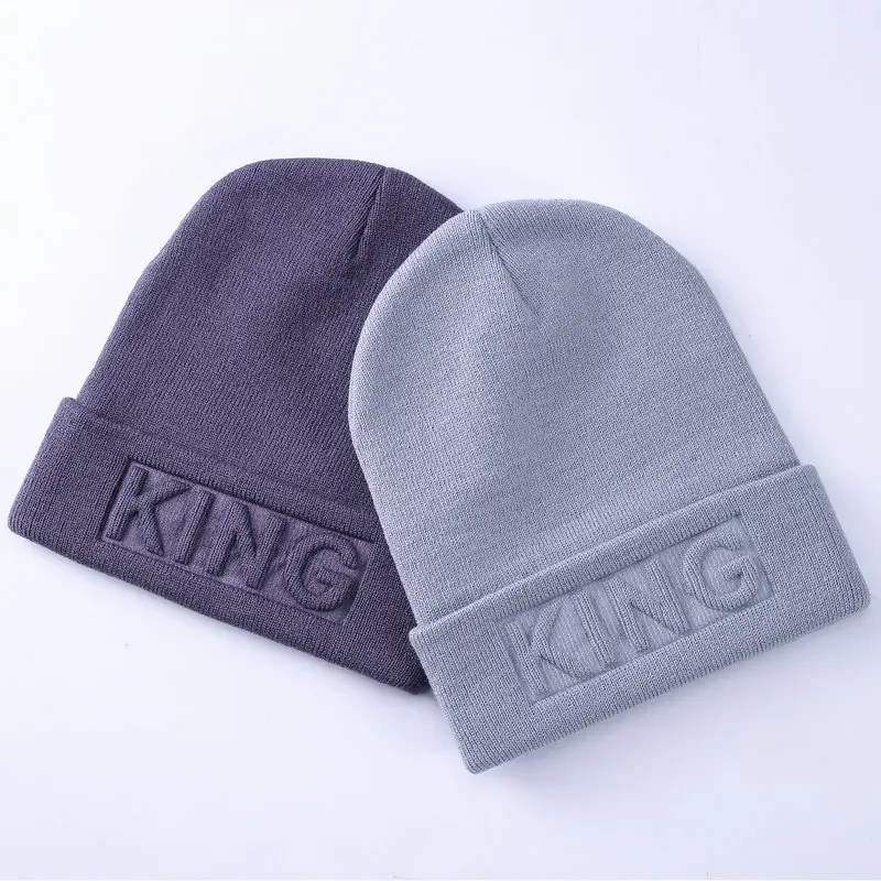 Winter Hat King Queen Beanies Fashion Hip Hop Couples Cap Casual Solid ...