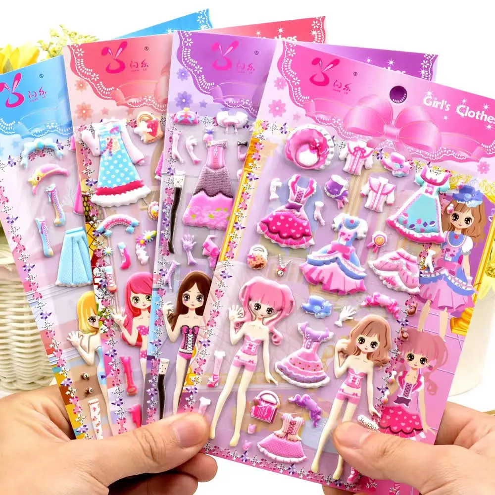4Sheets Princess Doll Dress Up Sticker Toy 3D Puffy Beaty Girls Dress ...