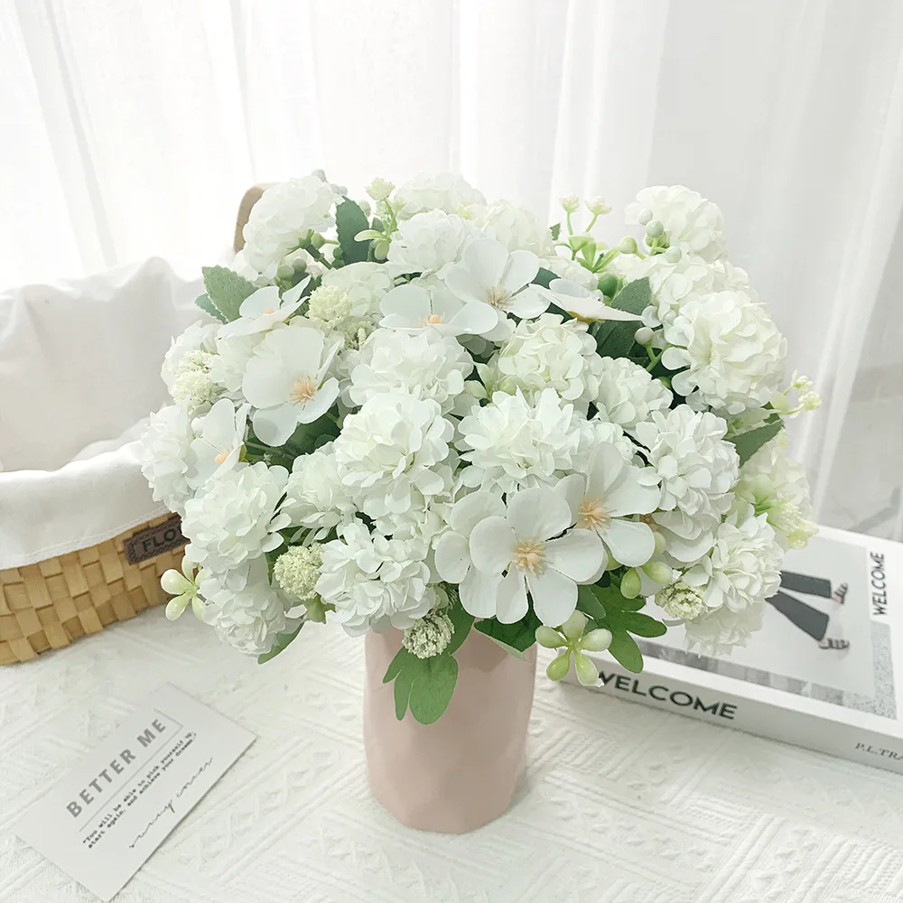 White-Mini-Ball-Chrysanthemum-Ball-Artificial-Flower-Wedding-Bouquet ...