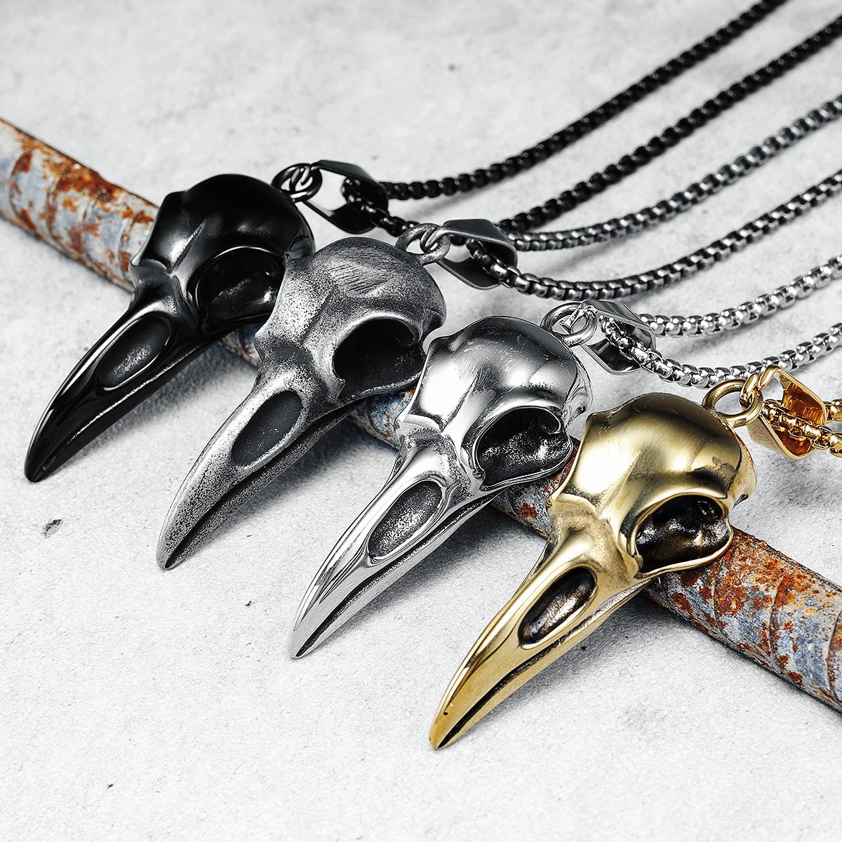 Raven-Skull-Necklaces-316L-Stainless-Steel-Crow-Pendant-Men-Gothic ...