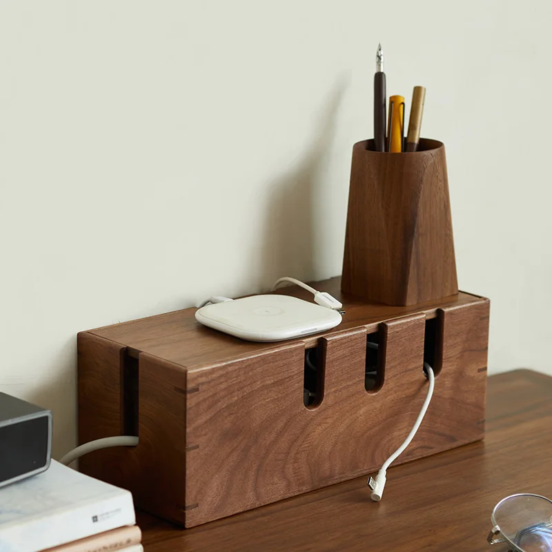 Black-Walnut-Wood-Desktop-Power-Cable-Storage-and-Sorting-Hub-Box ...