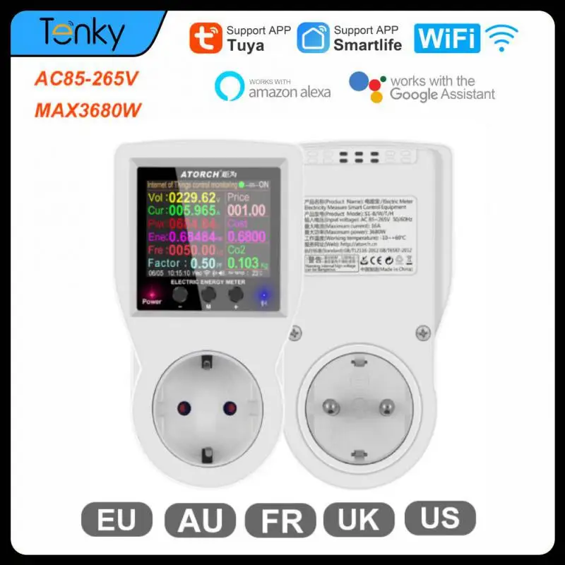 TUYA WIFI Smart Socket Digital Wattmeter 220V AC Power Meter Electricity Consumption EU Plug ...