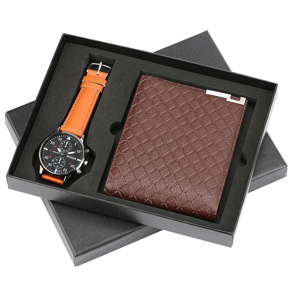 2 Pcs/set Fashion Men Watch Wallet Gift Box Quartz Wristwatch Leather ...
