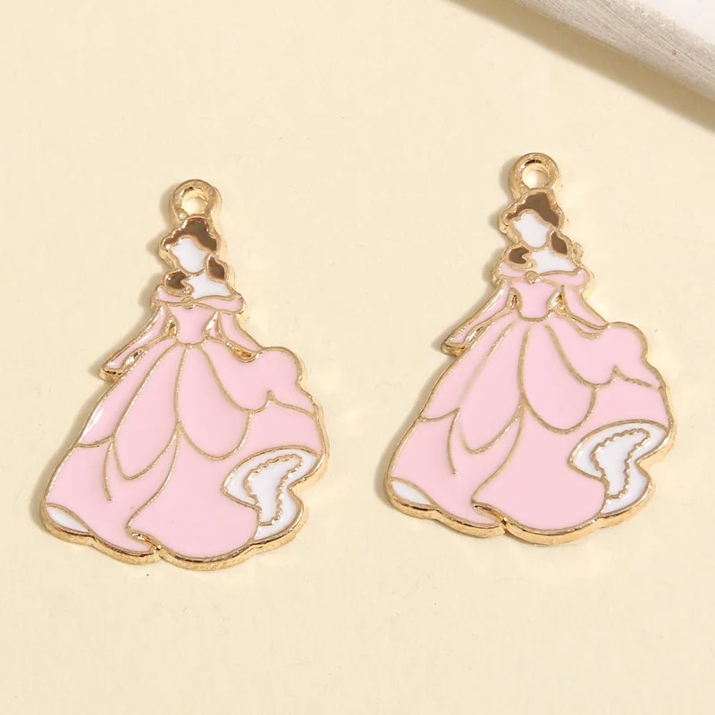 10pcs-Gold-Color-28x20mm-Cartoon-Enamel-Princess-Charms-Formal-Dress ...