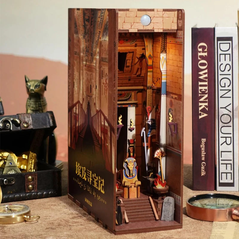 DIY Wooden Egypt Book Nook Shelf Insert Kits Miniature Model Building ...