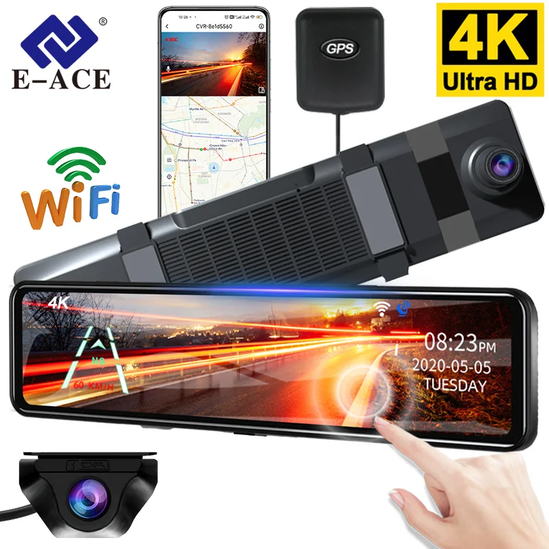E-ACE-12-Inch-4K-Car-DVR-Mirror-3840-2160P-Support-GPS-WIFI-Dash-Cam ...