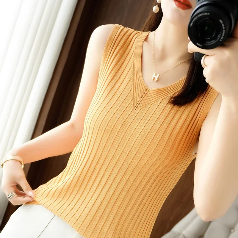 Spring-Summer-Women-Sweater-Vest-Korean-Fashion-Slim-Fit-Ice-Silk ...