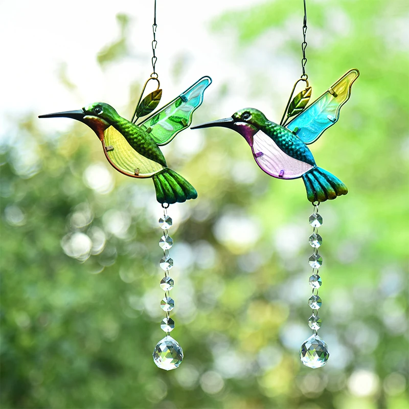 Crystal Hummingbird Sun Catcher with Clear Ball Prism, Hanging Crystal ...
