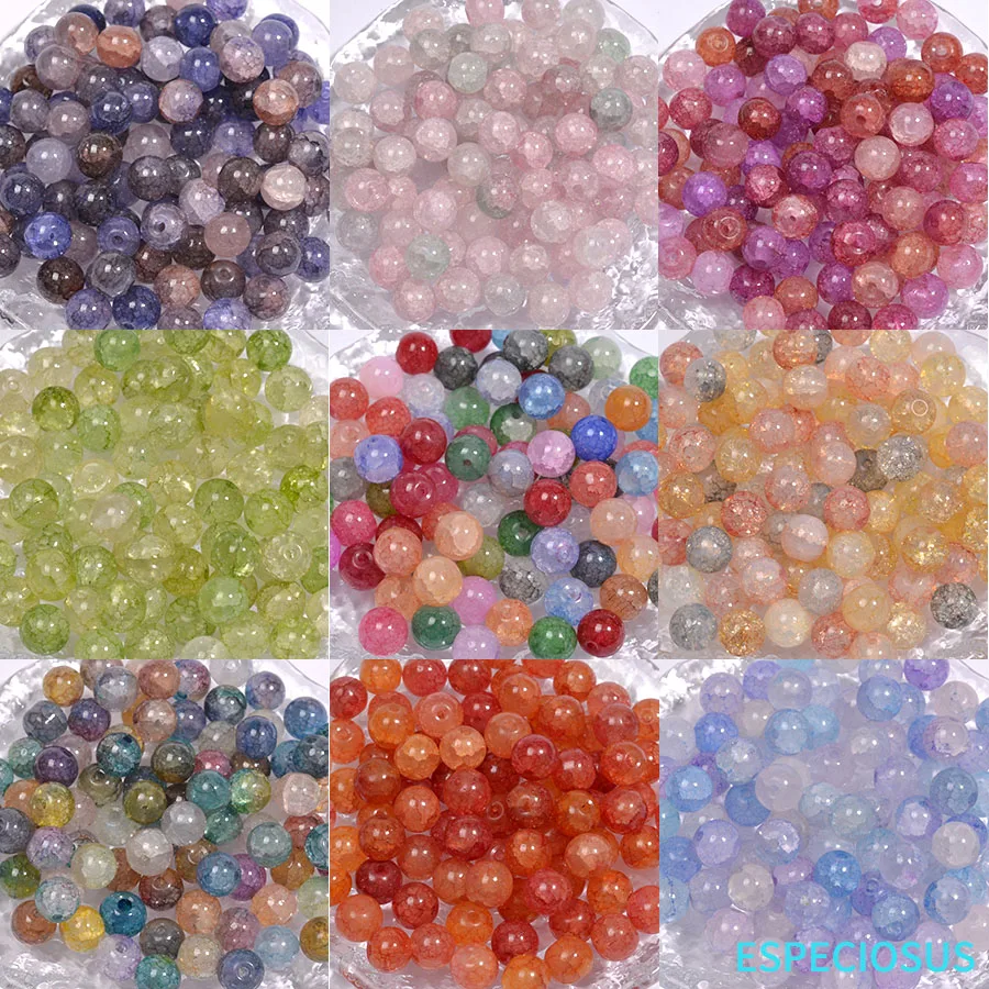 8MM Gradient Color Mix Glass Cracked Beads For Jewelry Making Women DIY ...
