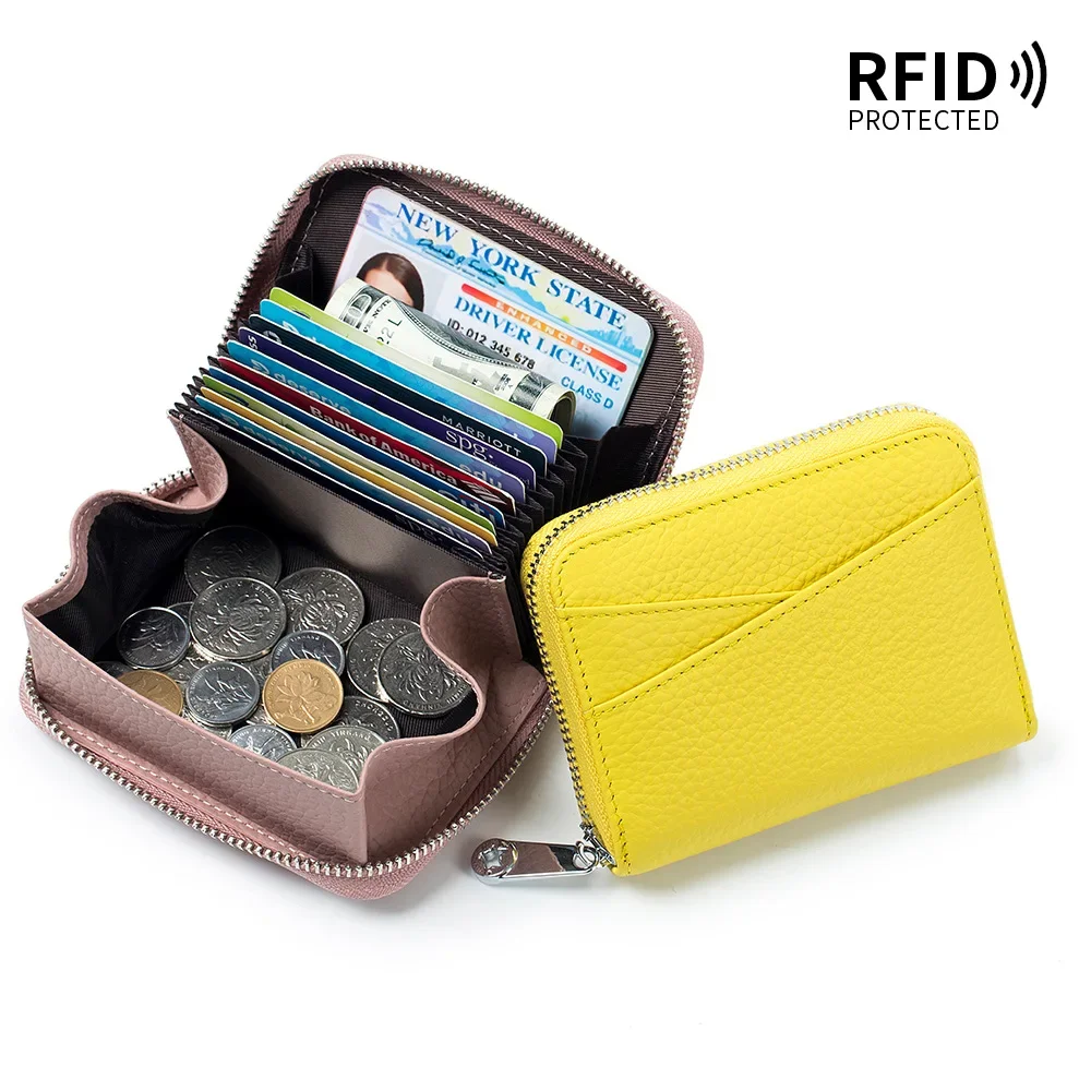 Genuine-Leather-Organ-Multi-card-Wallet-RFID-Anti-theft-Card-Holder-Men ...