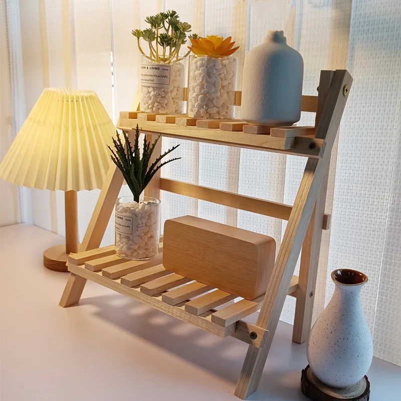 Double-Layer-Wooden-Bookshelf-Organizer-Shelves-Flower-Pot-Rack-Storage ...